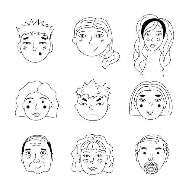 Diverse Collection of Expressive Hand-Drawn Faces and Portraits | Jiffy ...