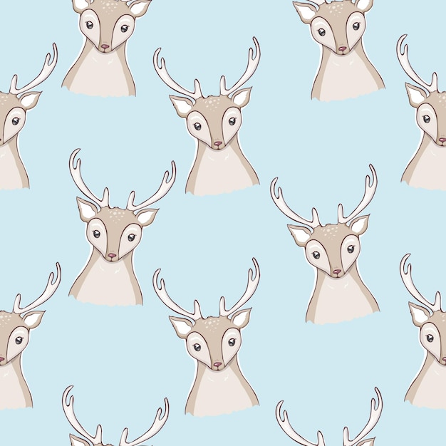 Charming Deer Heads in Seamless Pattern on Light Blue | Jiffy Designs