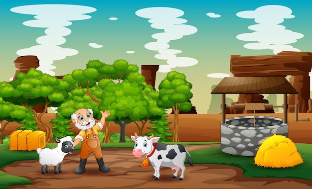 Whimsical Farm Scene with Cartoon Animals and Farmer | Jiffy Designs