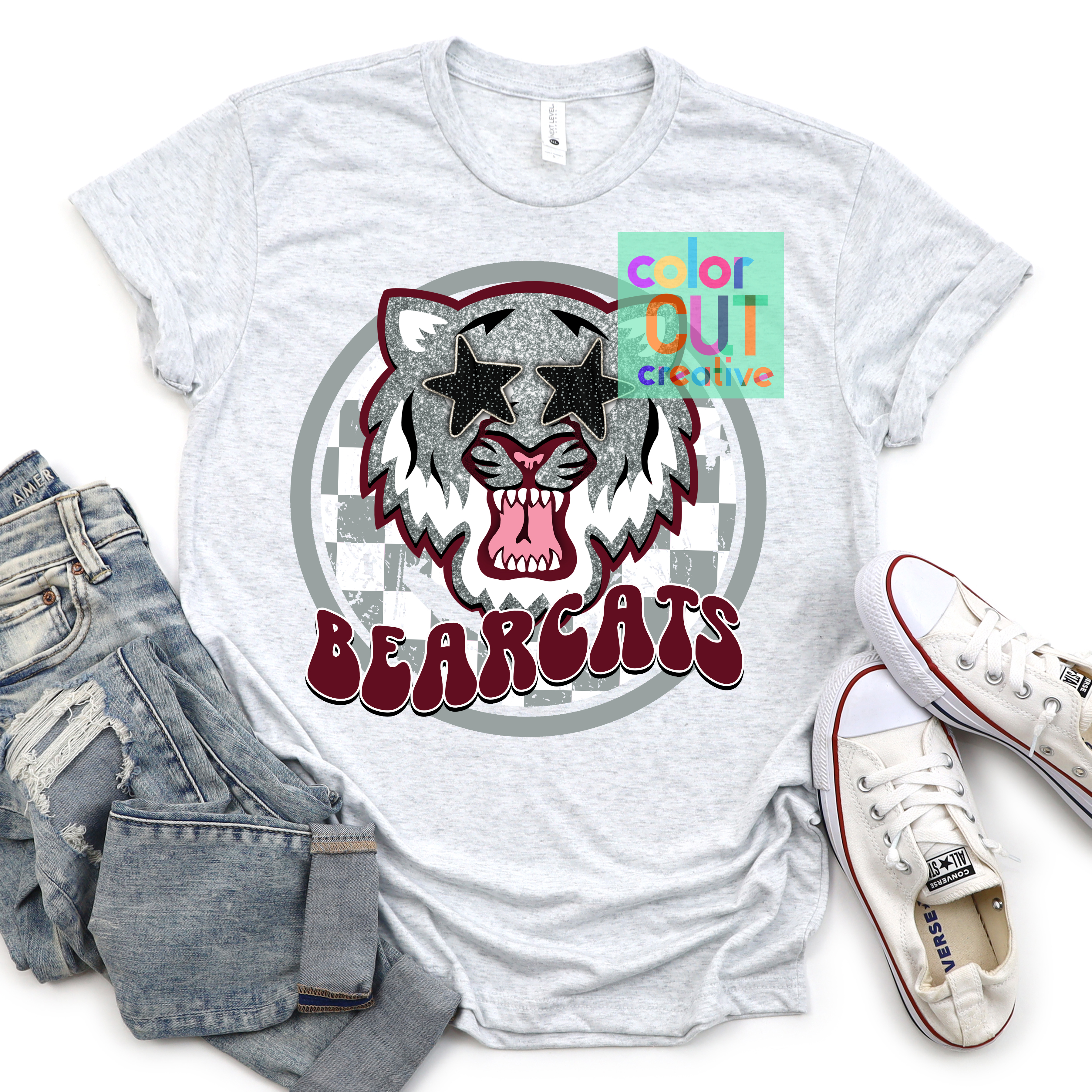 'Bearcats' Fierce Feline Mascot with Star-Studded Eyes and Checkered ...