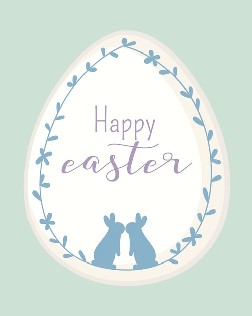 Whimsical Easter Egg Design with Bunny Silhouettes and Floral Wreath ...