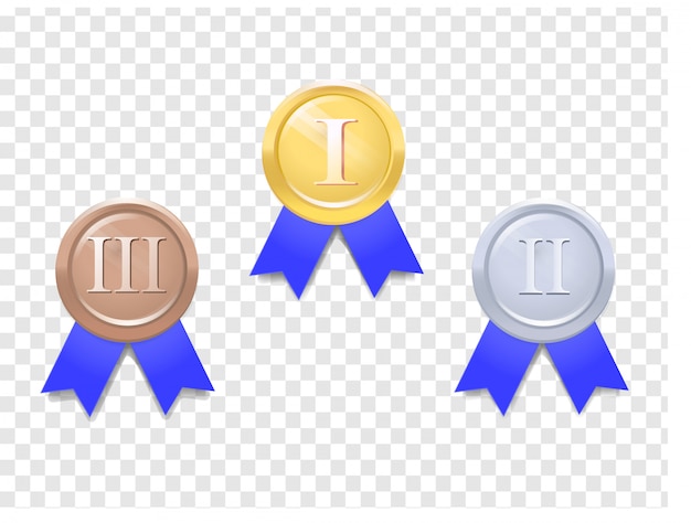 Metallic Award Badges with Roman Numerals and Blue Ribbons | Jiffy Designs