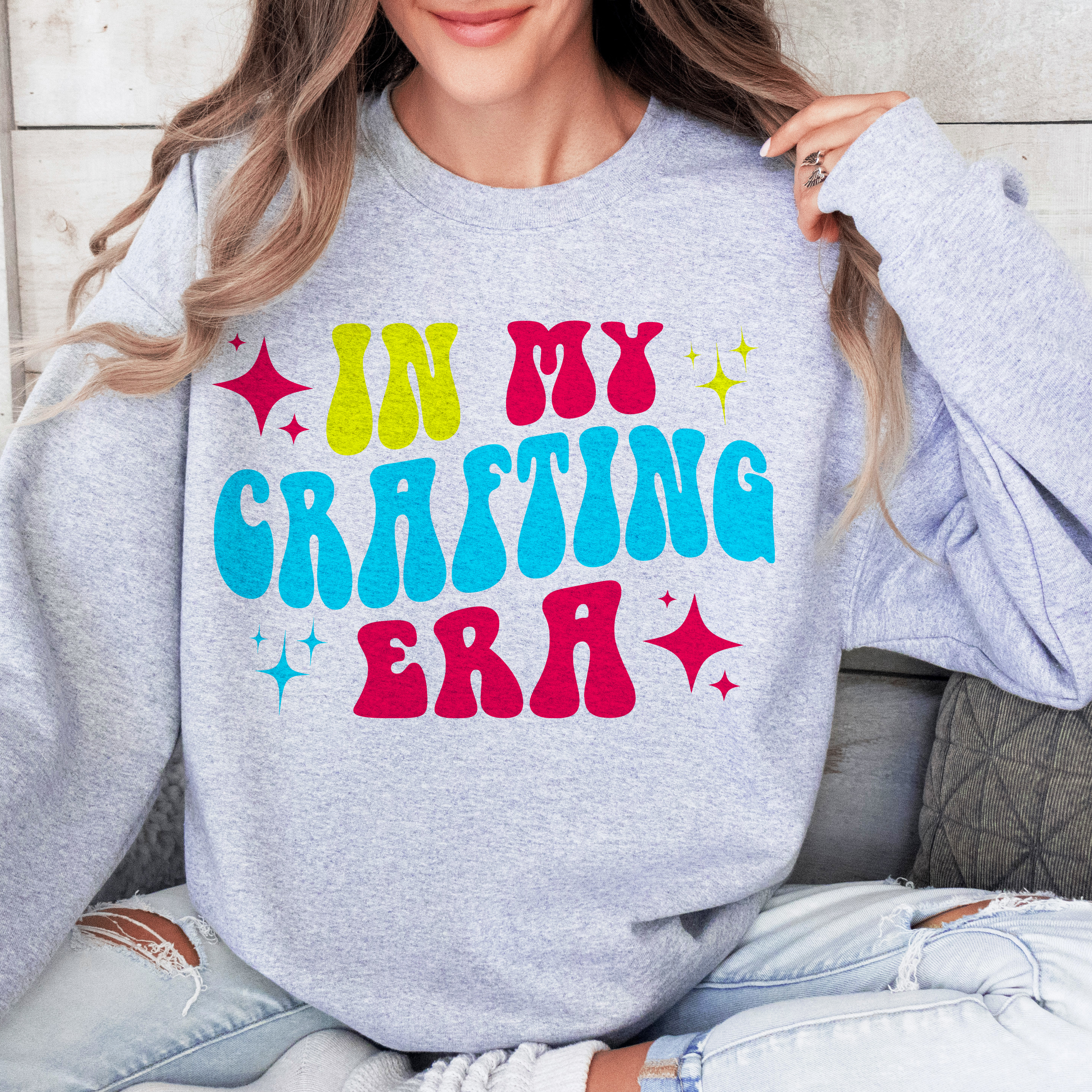 'In My Crafting Era' Vibrant Psychedelic Lettering with Sparkling Stars ...