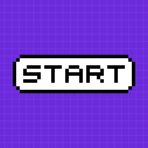 Retro Pixel 'Start' Button on Vibrant Purple Grid | Jiffy Designs