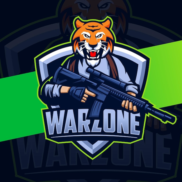Fierce Tiger Mascot Wielding Assault Rifle for Warzone Gaming Logo ...