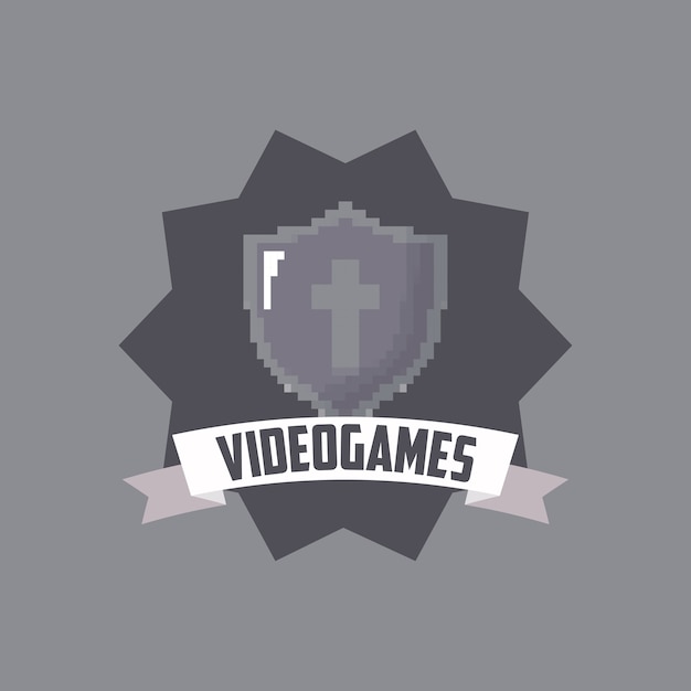 Retro Video Game Shield with Cross Emblem and Ribbon | Jiffy Designs
