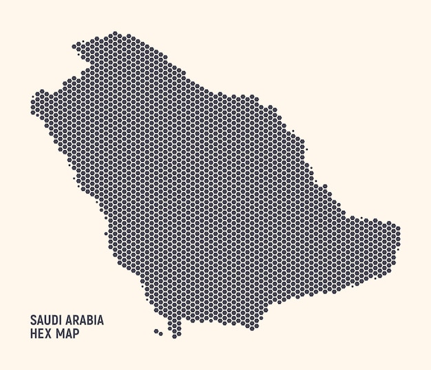Geometric Hexagon Map of Saudi Arabia in Monochrome Tones | Jiffy Designs
