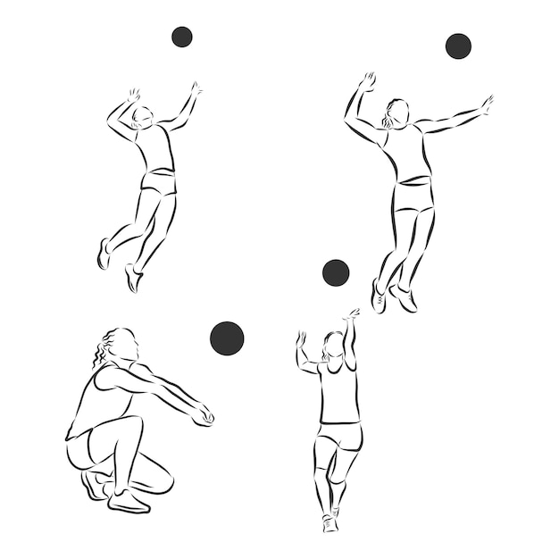 Energetic Volleyball Players in Dynamic Action Poses | Jiffy Designs