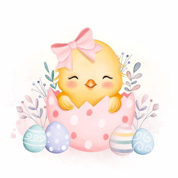 Cute Chick Hatching from Polka Dot Egg Illustration | Jiffy Designs