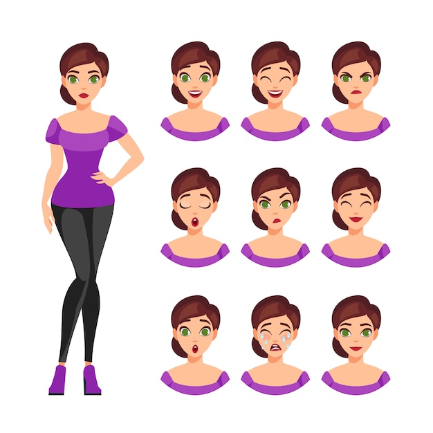 Set of Stylized Female Character Expressions and Poses | Jiffy Designs