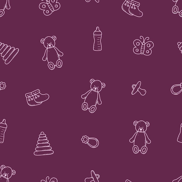 Whimsical Nursery Doodles on Plum Background | Jiffy Designs