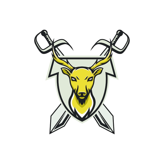 Majestic Deer Head with Crossed Swords Heraldic Emblem | Jiffy Designs