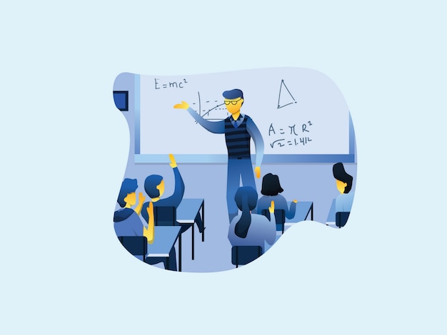 Classroom Scene with Teacher Instructing Students at Chalkboard | Jiffy ...