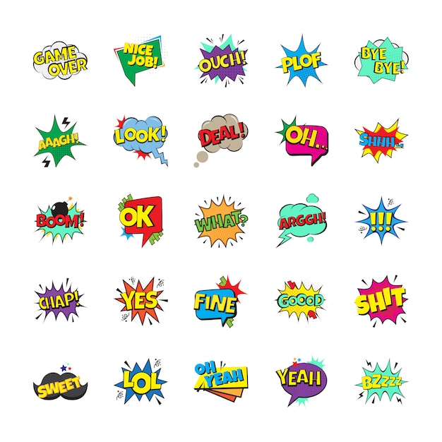 Vibrant Collection of Expressive Comic Book-Style Speech Bubbles ...