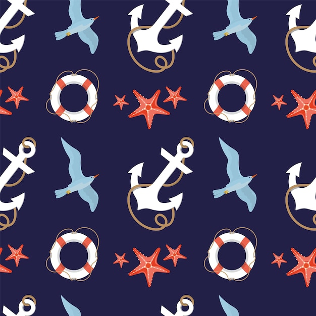 Nautical Symbols and Marine Life Seamless Pattern | Jiffy Designs