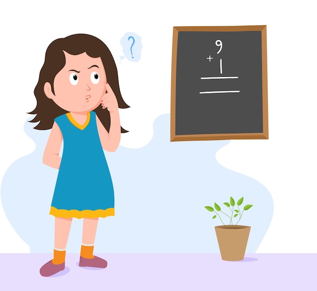 Curious Girl Solving Math Problem on Chalkboard | Jiffy Designs