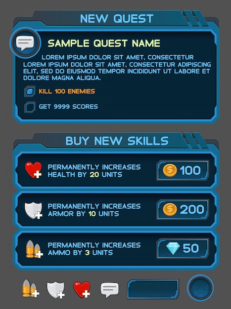 Futuristic Quest Interface with Upgradable Skills and Objectives ...