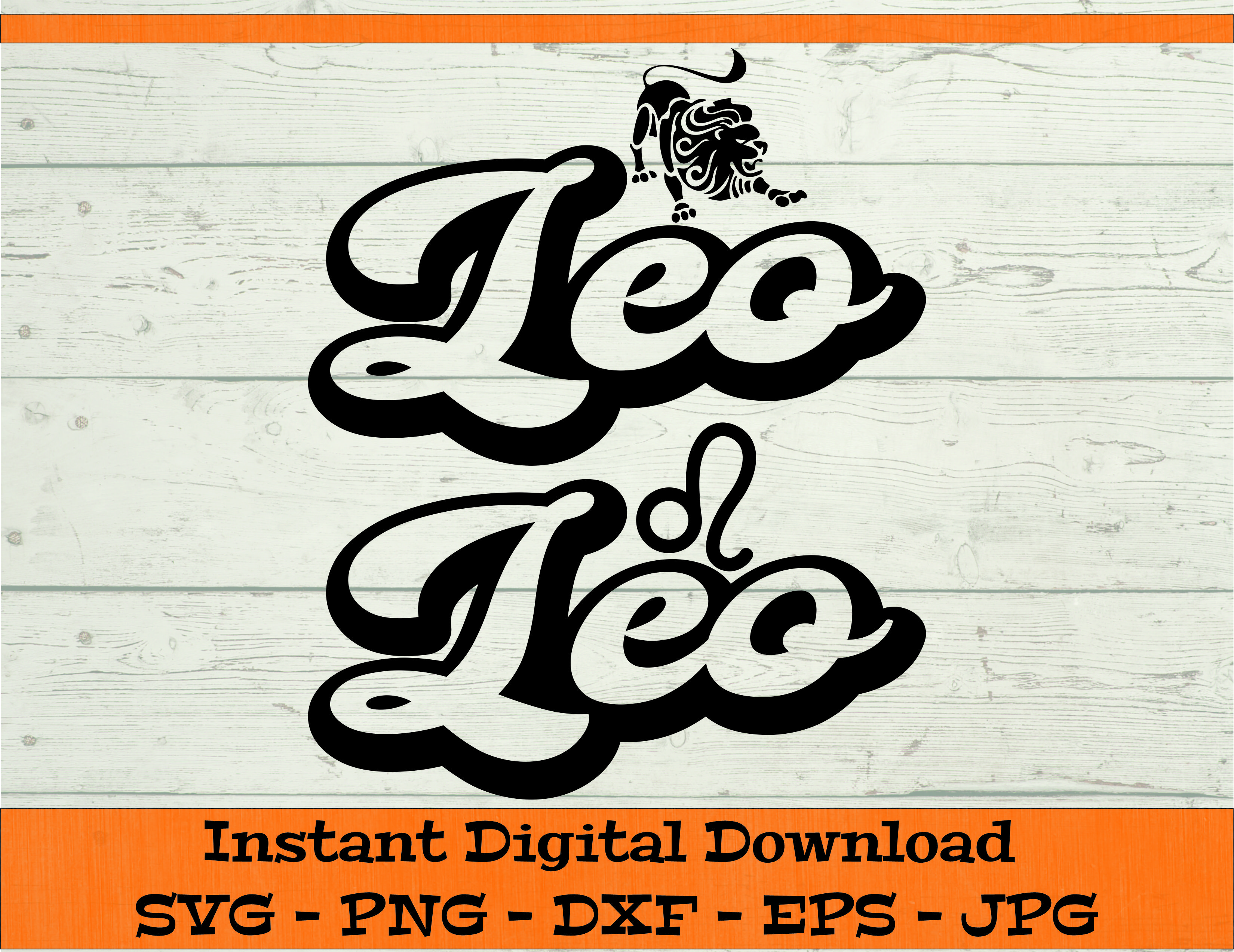 'Leo' Stylized Script with Fierce Lion Silhouette in Bold Black | Jiffy ...
