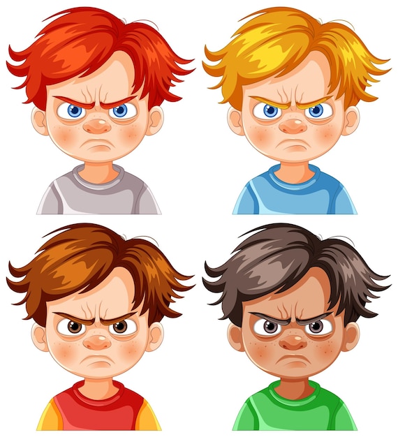 Expressive Cartoon Portraits of Frowning Young Boys | Jiffy Designs