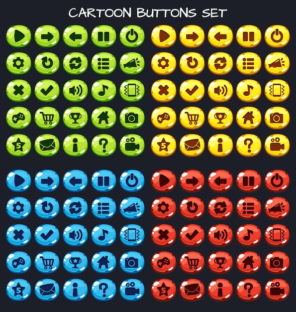 Vibrant Cartoon Button Icons for Diverse Digital Applications | Jiffy ...