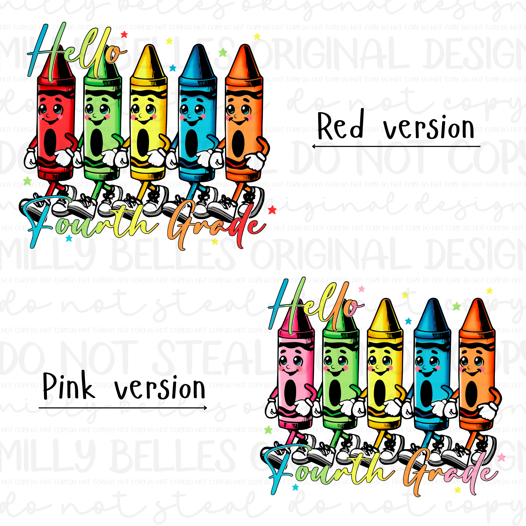 'Red Version Pink Version' Vibrant Cartoon Crayons with Expressive ...