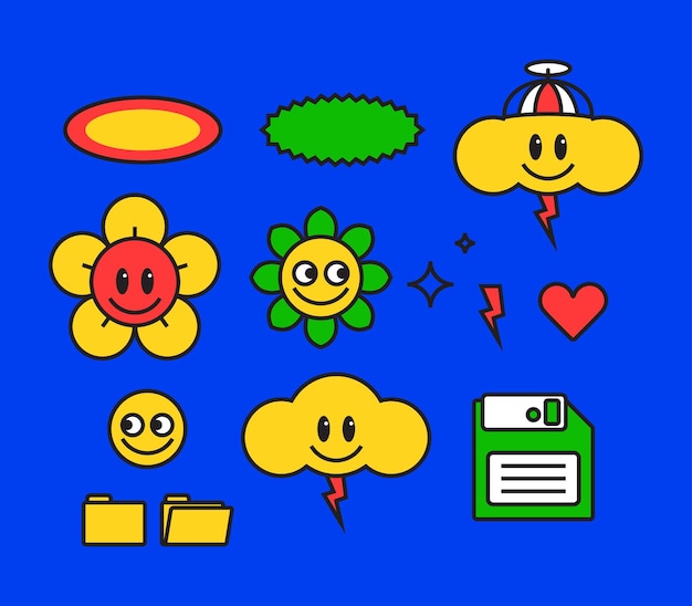 Cheerful Cartoon Symbols and Shapes in Vibrant Colors | Jiffy Designs