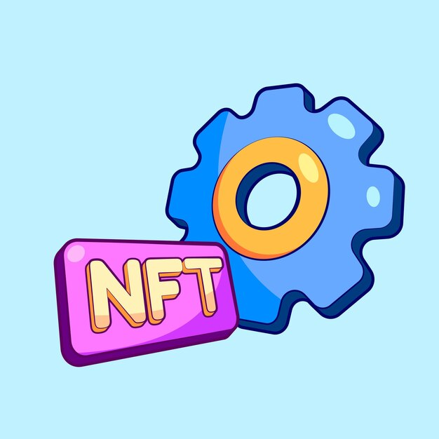 Vibrant Gear-Shaped NFT Symbol on Soft Blue Background | Jiffy Designs