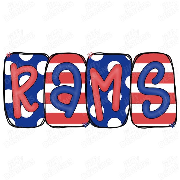 'Rams' Patriotic Bubble Letters with Red White and Blue Stripes | Jiffy ...