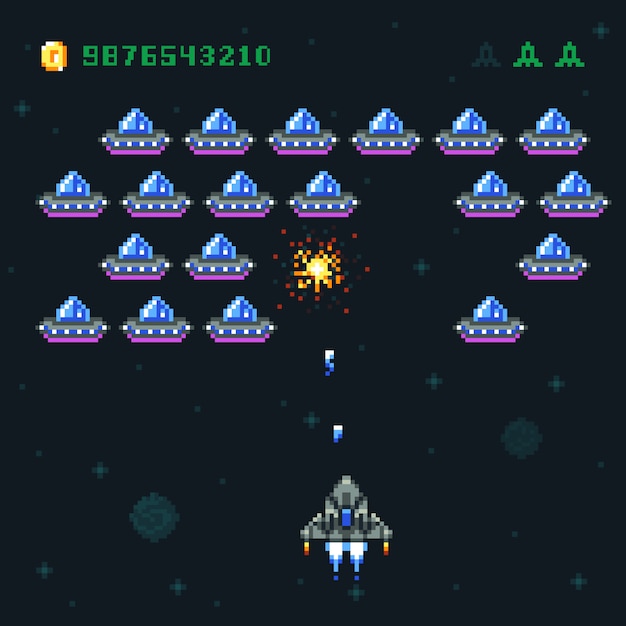 Retro Sci-Fi Spaceship Battle with Alien Invaders | Jiffy Designs