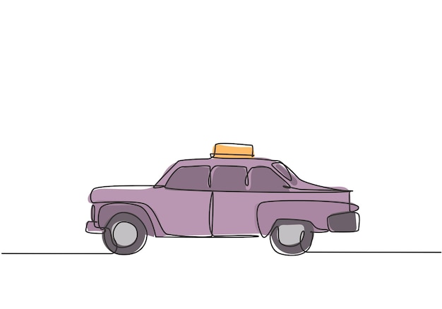 Retro Purple Taxi with Luggage on Roof | Jiffy Designs