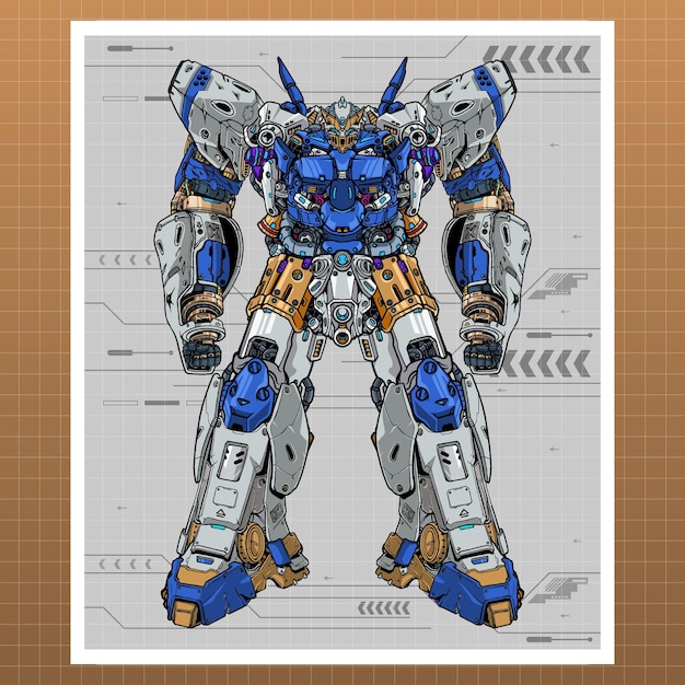 Powerful Mecha Warrior in Striking Blue and Silver Hues | Jiffy Designs