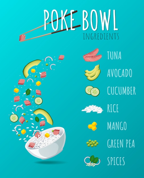 Vibrant Poke Bowl Ingredients Swirling in a Colorful Dish | Jiffy Designs