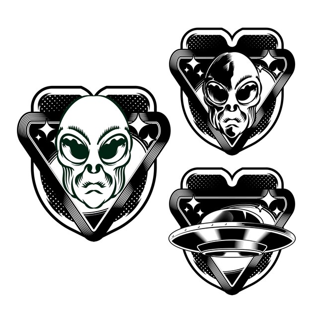 Alien Faces in Futuristic Geometric Shapes with Stars | Jiffy Designs