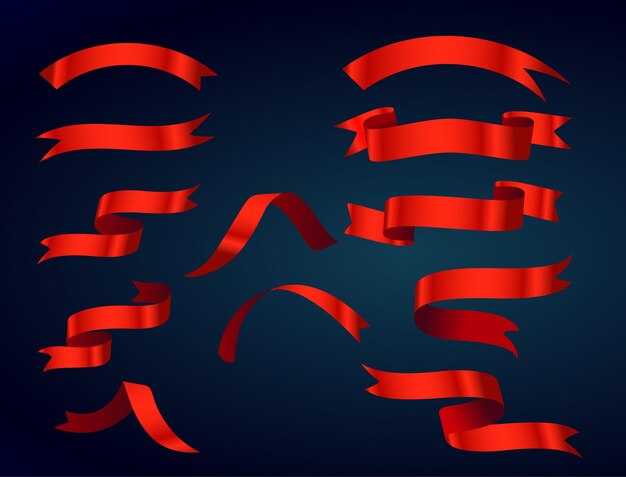 Vibrant Red Ribbon Banners Floating on Midnight Blue Background | Jiffy ...