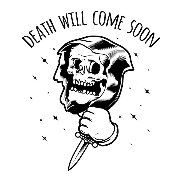 Ominous Skull Holding Scythe in Stark Monochrome Illustration | Jiffy ...