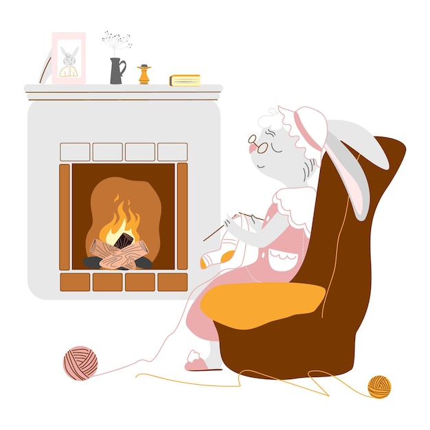 Cozy Bunny Knitting by the Fireplace | Jiffy Designs