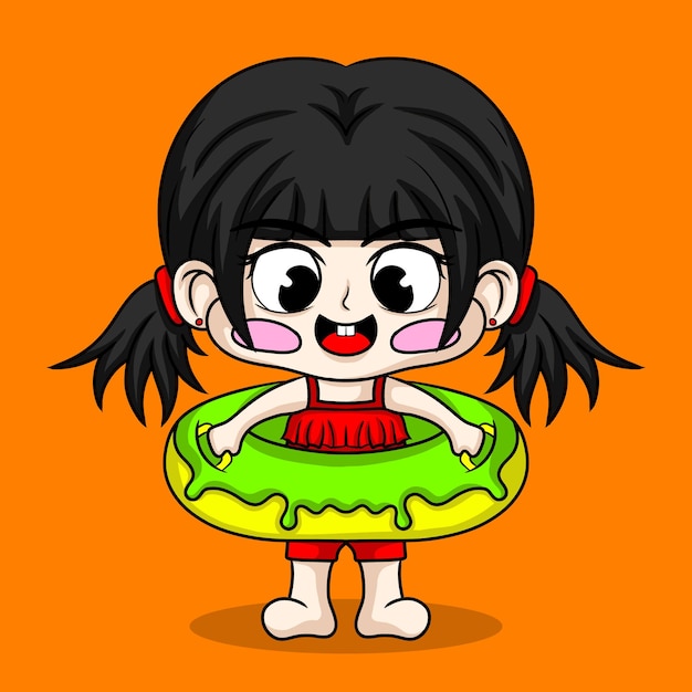 Adorable Anime Girl with Watermelon Floatie | Jiffy Designs