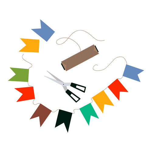 Vector Illustration With Paper Flags, Scissors And Thread. | Jiffy Designs