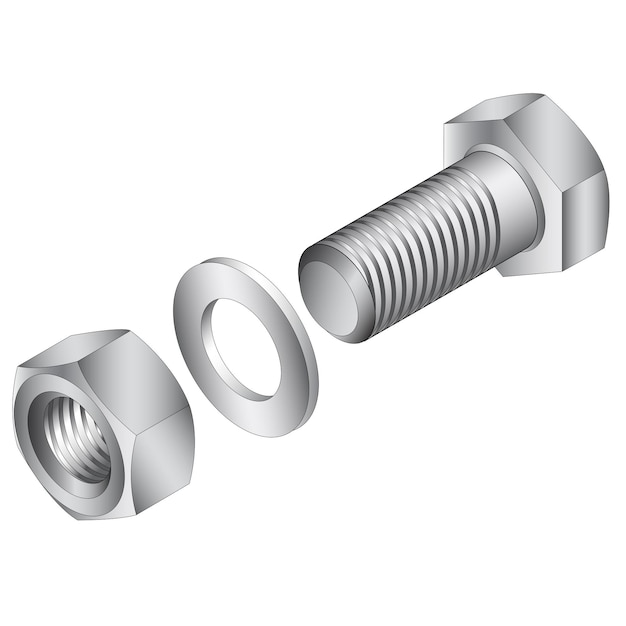 Metallic Bolt and Nut Hardware Components in Realistic Style | Jiffy ...