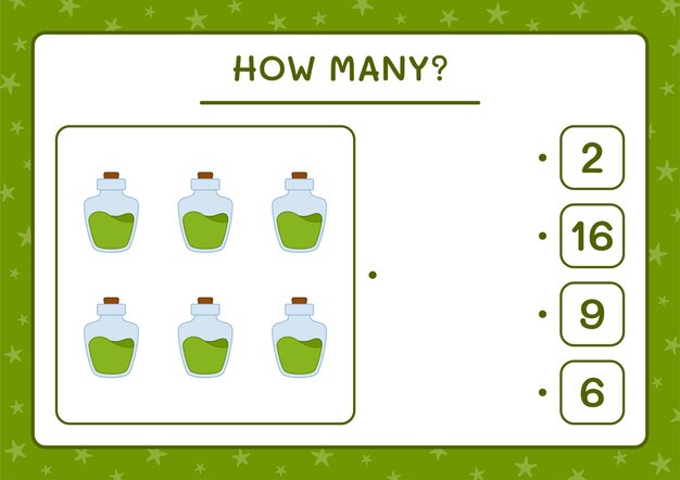 Counting Green Potion Bottles in Whimsical Illustration | Jiffy Designs