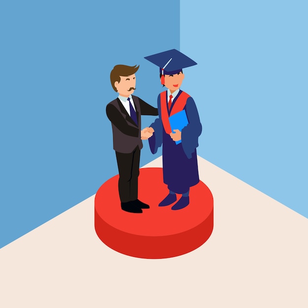 Graduates Shaking Hands on Vibrant Geometric Podium Illustration ...