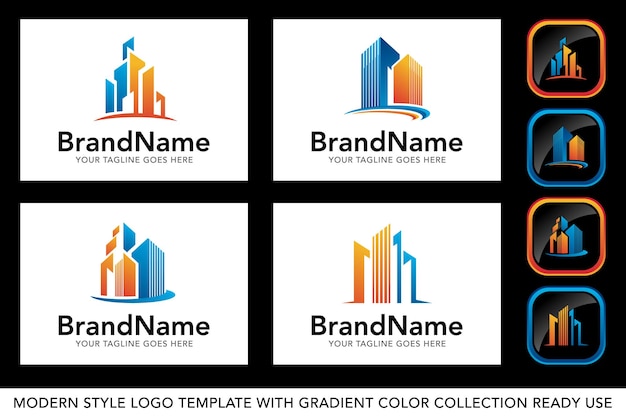 Vibrant Cityscape Logos: Gradient Skyscraper Designs | Jiffy Designs