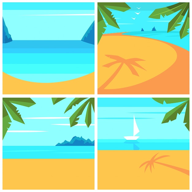 Vibrant Beach Scenes with Palm Trees and Sailboat | Jiffy Designs