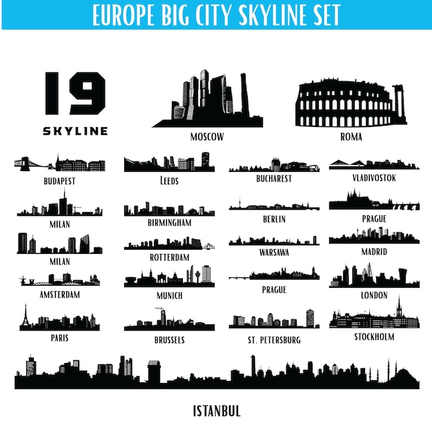 Iconic Skylines of Europe's Renowned Cities in Striking Silhouette ...