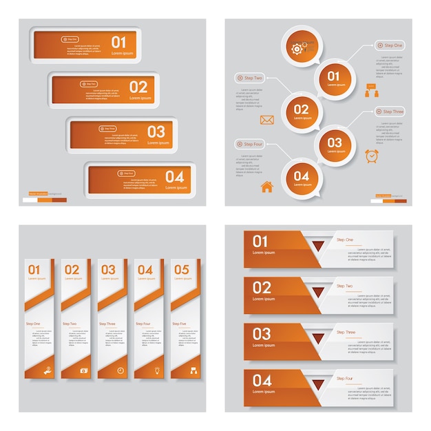 Vibrant Orange Infographic Elements Collection with Banners and Icons ...