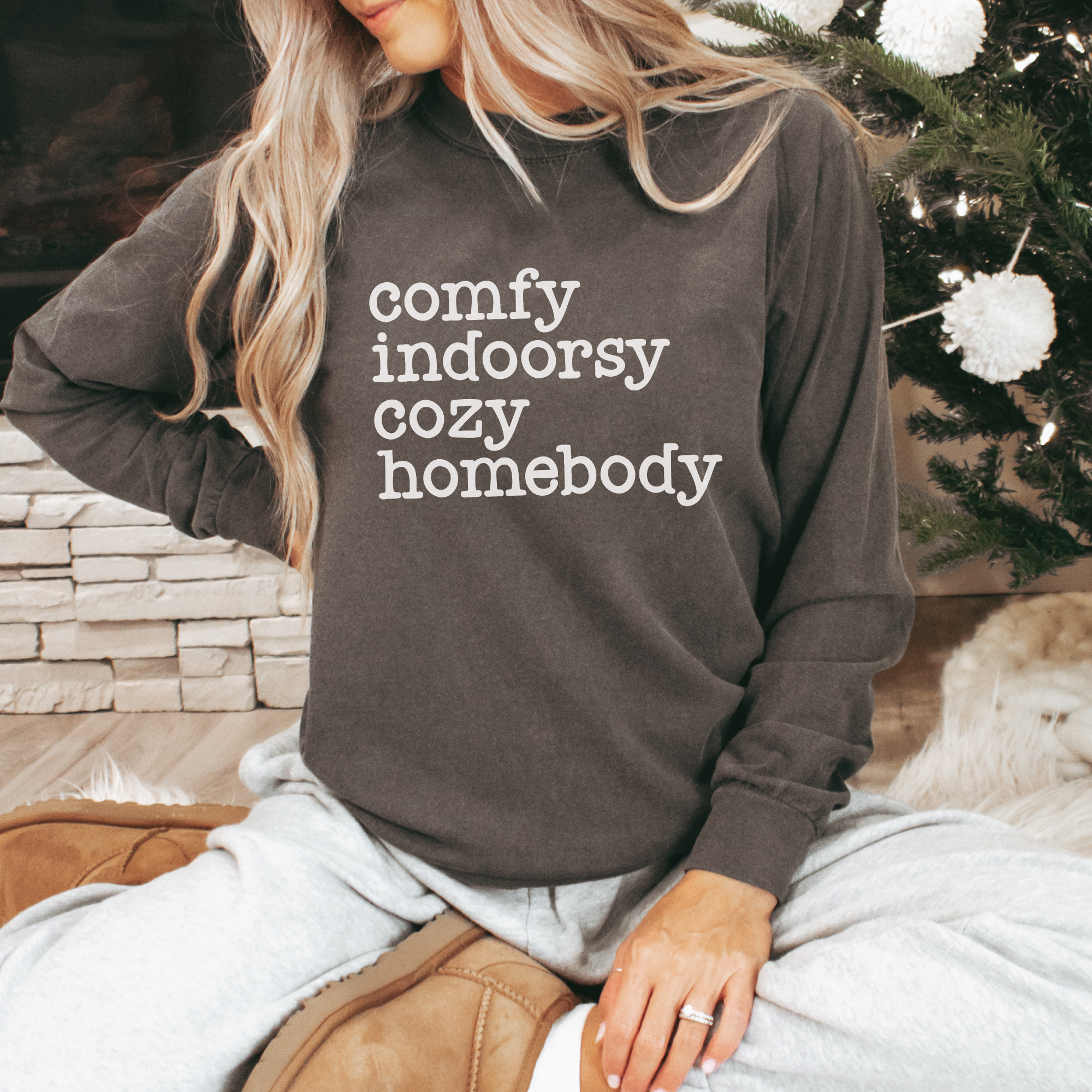 'Comfy Indoorsy Cozy Homebody' Bold Typography in Striking Black and ...