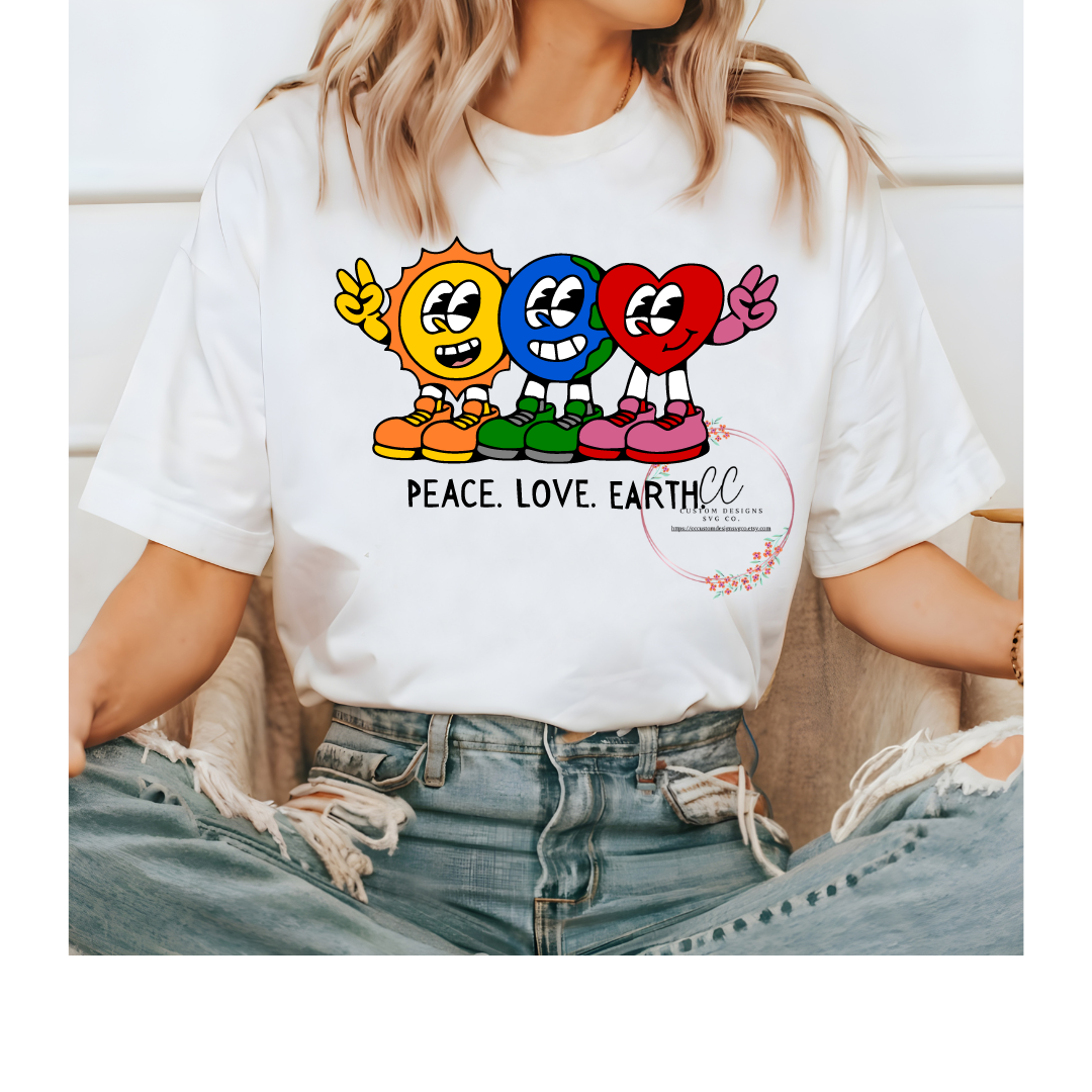 'Peace Love Earth' Cheerful Cartoon Characters Representing Global ...