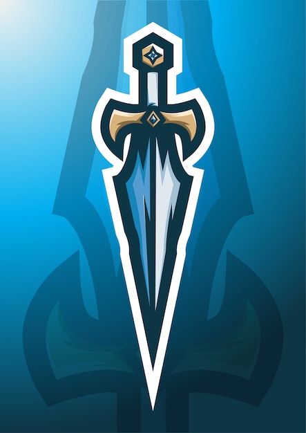 Elegant Sword Emblem on Captivating Blue Backdrop | Jiffy Designs