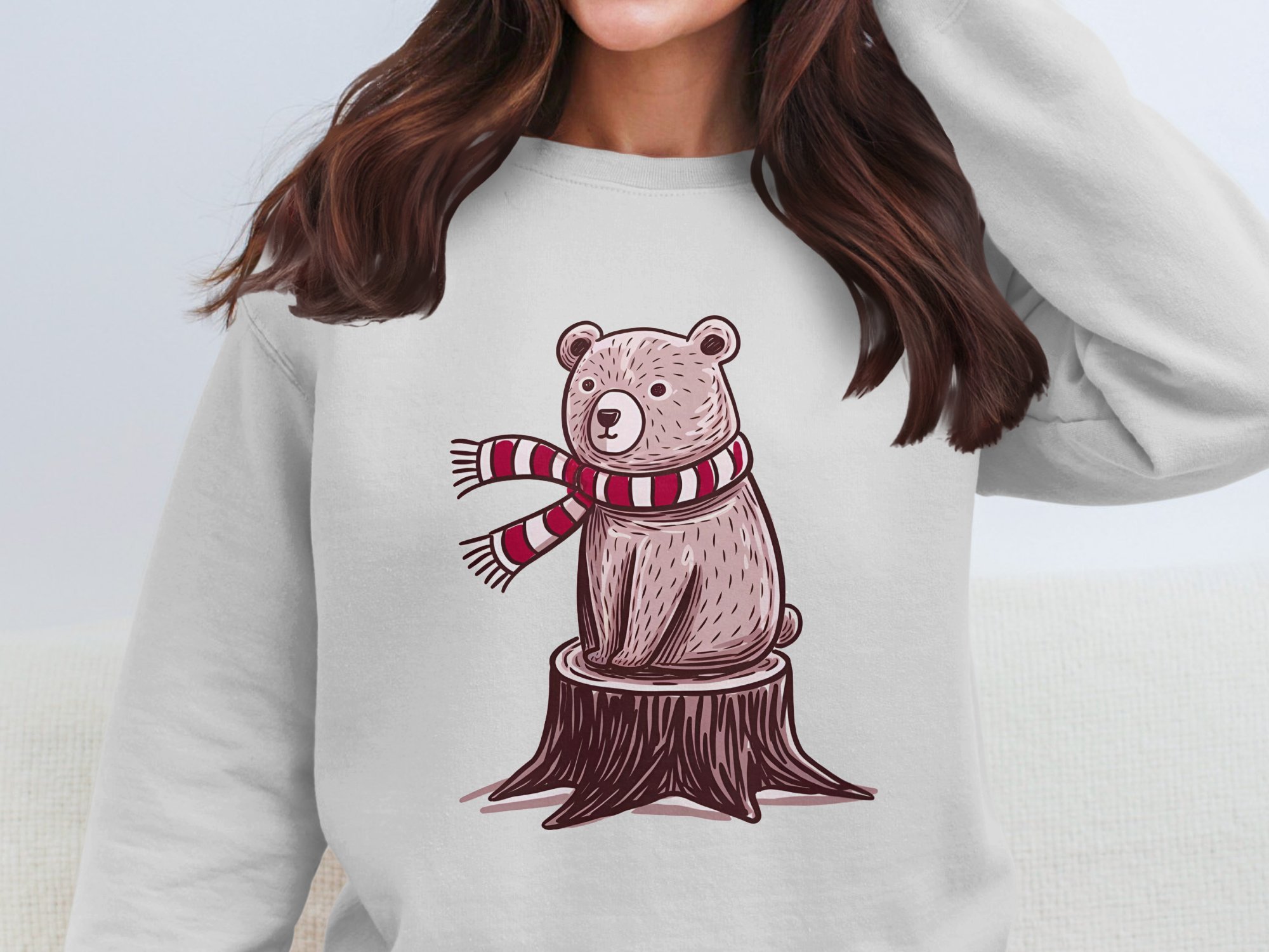 Cute Bear Sitting on Tree Stump PNG, Christmas Bear Clipart, Winter ...