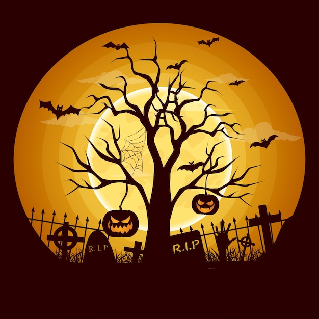 Eerie Halloween Scene with Haunting Tree and Full Moon | Jiffy Designs